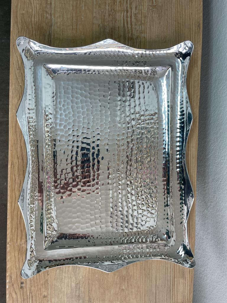 Rectangular Hammered Aluminum Tray Wavy Look and Edged Bottom 17X12.5X ...